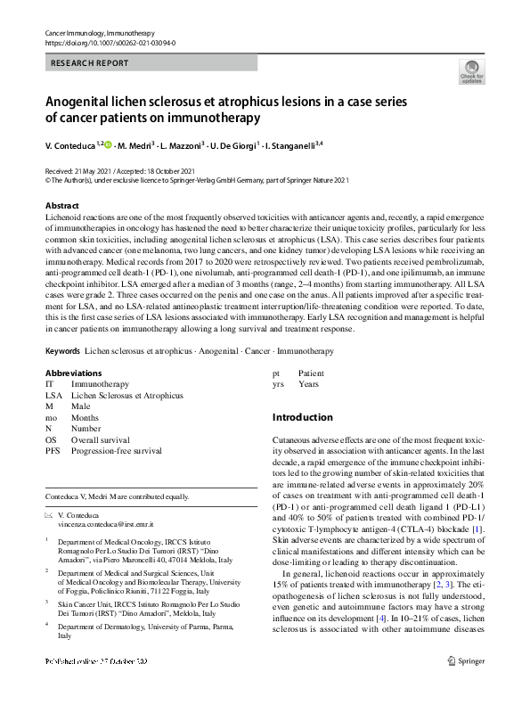 (PDF) Anogenital lichen sclerosus et atrophicus lesions in a case series of cancer patients on ...