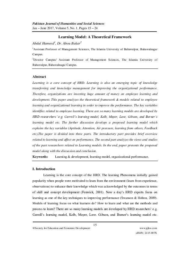 (PDF) Learning Model: A Theoretical Framework