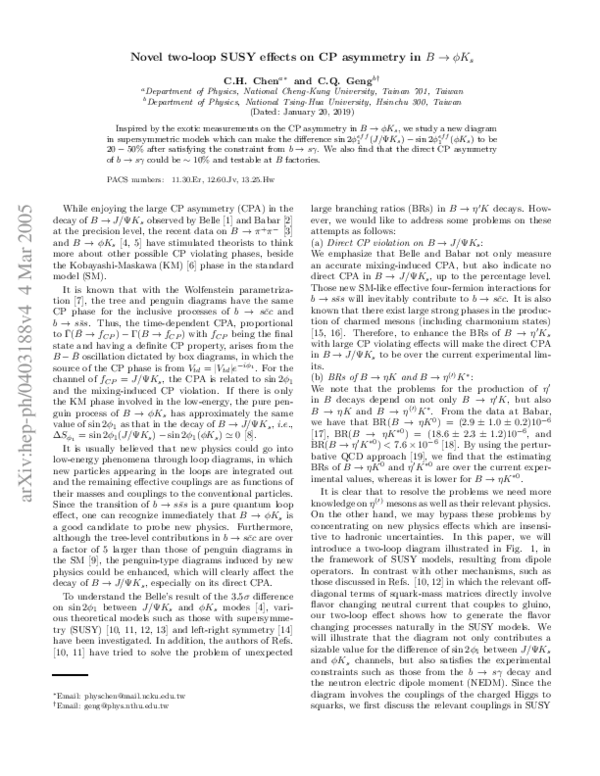 (PDF) Novel two-loop supersymmetry effects on theCPasymmetry inB→ϕKs