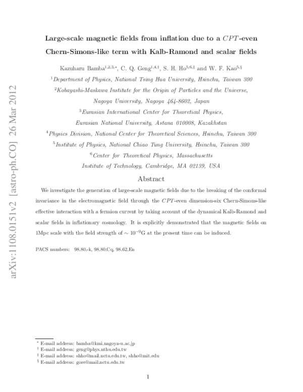 (PDF) Large-scale magnetic fields from inflation due to a CPT-even ...