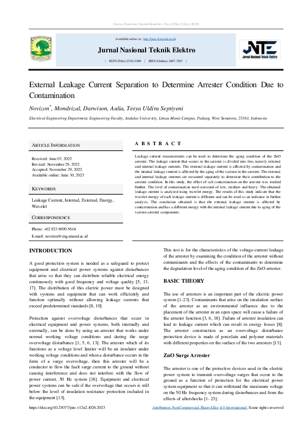 (PDF) External Leakage Current Separation to Determine Arrester ...