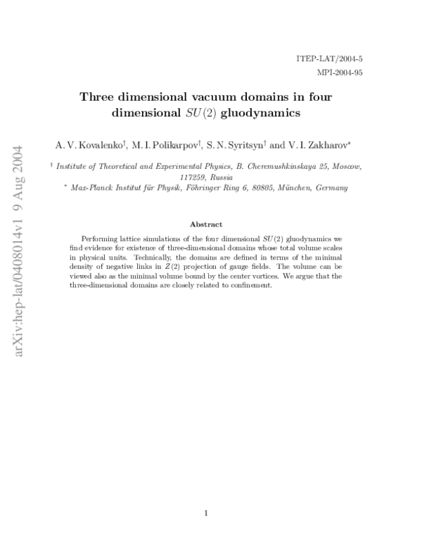 (PDF) Three-dimensional vacuum domains in four-dimensional SU(2 ...