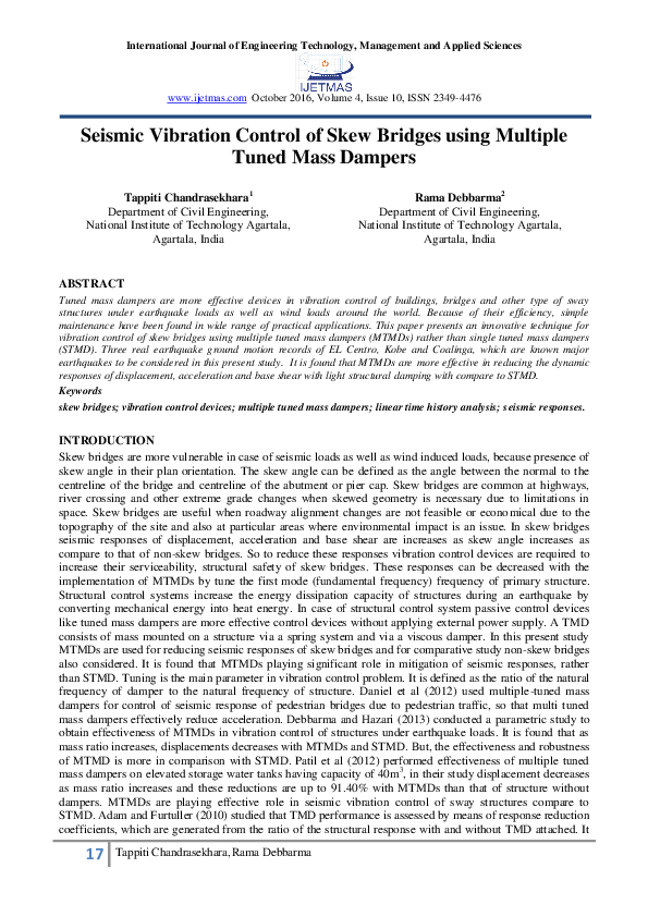 (PDF) Seismic Vibration Control of Skew Bridges using Multiple Tuned ...