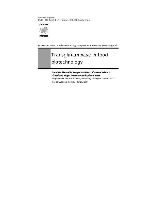 (PDF) Transglutaminase in food biotechnology