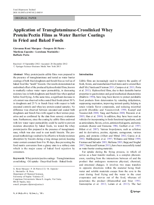 (PDF) Application of Transglutaminase-Crosslinked Whey Protein/Pectin ...