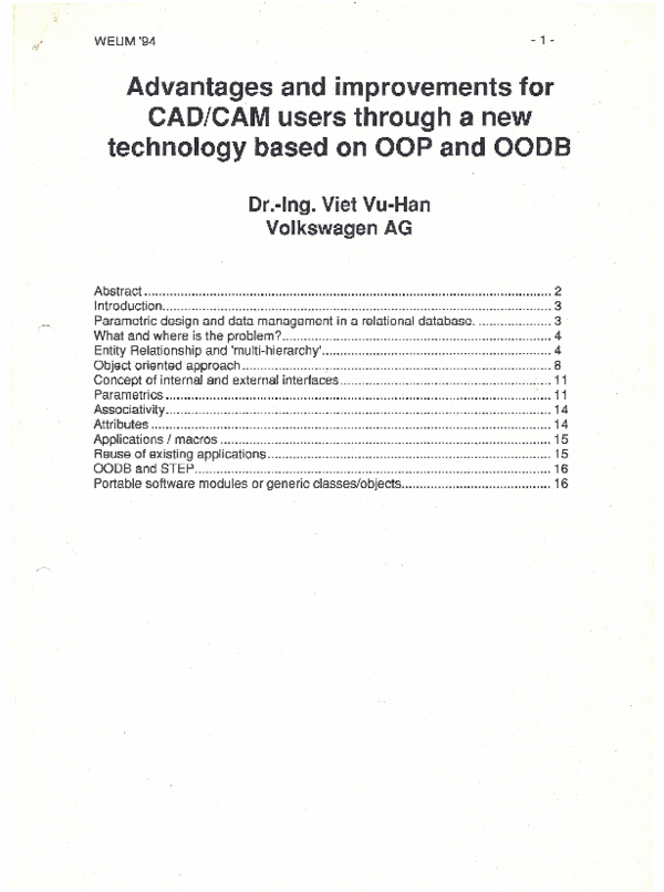(PDF) Advantages And Improvements For CADCAM Users Through A New Technology Based On OOP And OODB