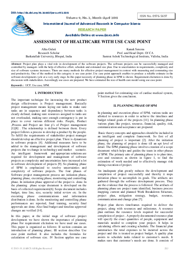 (PDF) Assessment of Healthcare with Use Case Point