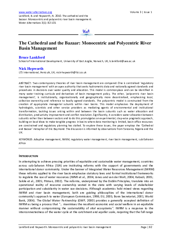 (PDF) The Cathedral and the Bazaar: Monocentric and polycentric river ...
