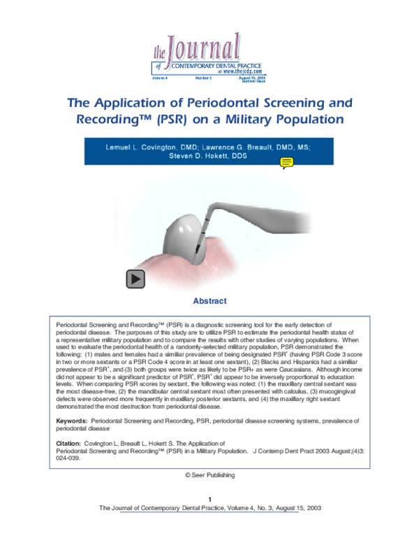 (PDF) The Application of Periodontal Screening and Recording™ (PSR) on ...