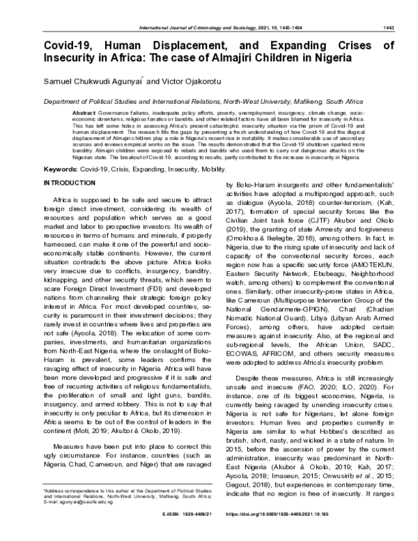(PDF) Covid-19, Human Displacement, and Expanding Crises of Insecurity in Africa: The case of ...