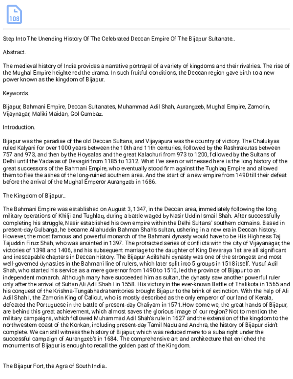 (PDF) Step Into The Unending History Of The Celebrated Deccan Empire Of ...