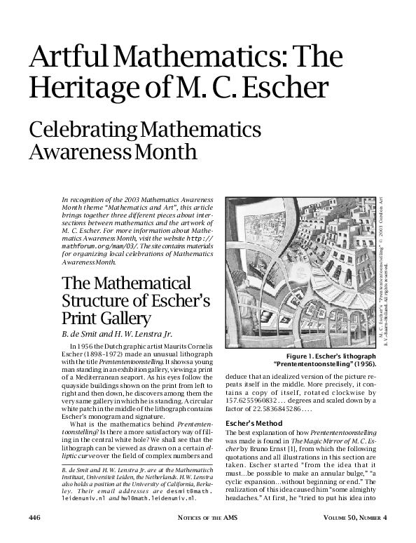 (PDF) Artful Mathematics: The Heritage of M. C. Escher, Celebrating ...