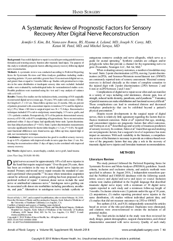(PDF) A Systematic Review of Prognostic Factors for Sensory Recovery ...