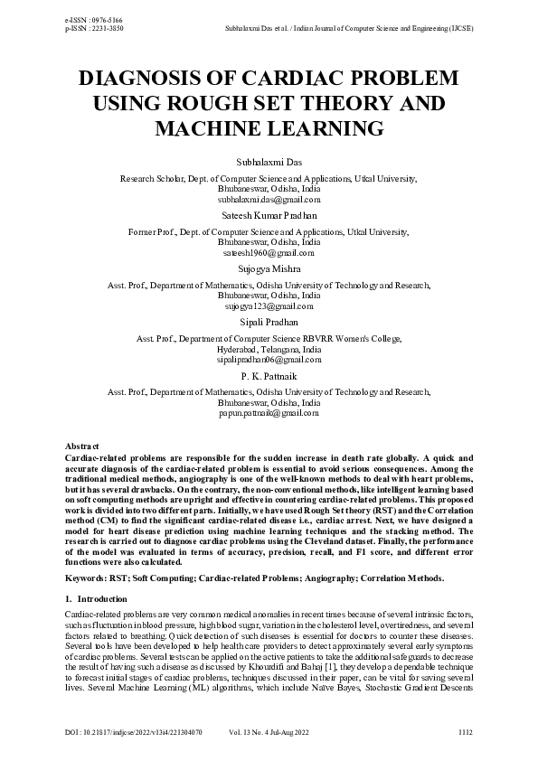 (PDF) Diagnosis of Cardiac Problem Using Rough Set Theory and Machine ...