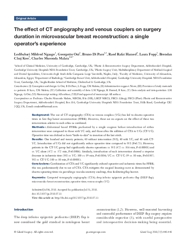 (PDF) The effect of CT angiography and venous couplers on surgery ...