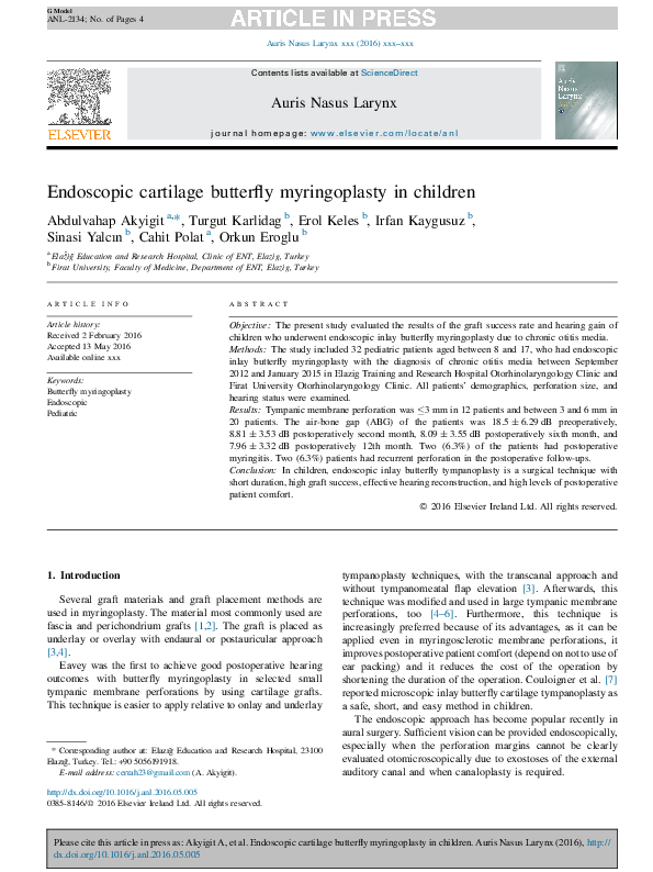 (PDF) Endoscopic cartilage butterfly myringoplasty in children
