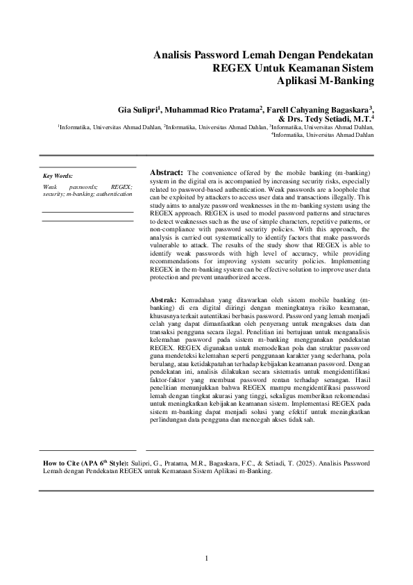 (PDF) Analisis Password Lemah Dengan Pendekatan REGEX Untuk Keamanan ...
