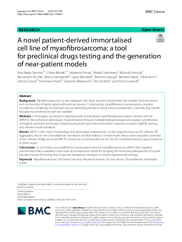 (PDF) A novel patient-derived immortalised cell line of myxofibrosarcoma: a tool for preclinical ...