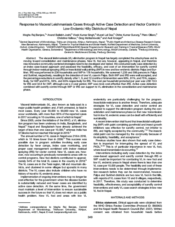 (PDF) Response to Visceral Leishmaniasis Cases through Active Case Detection and Vector Control ...