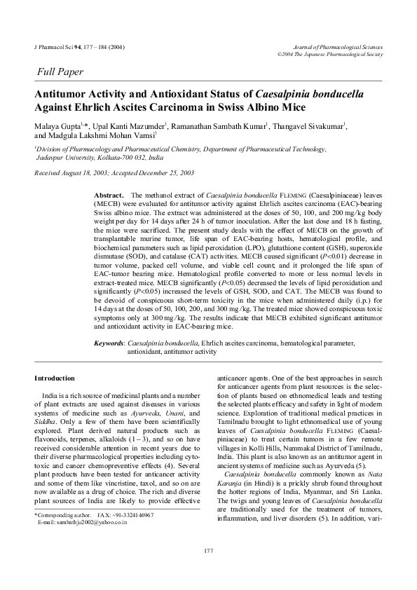 (PDF) Antitumor Activity and Antioxidant Status of Caesalpinia ...