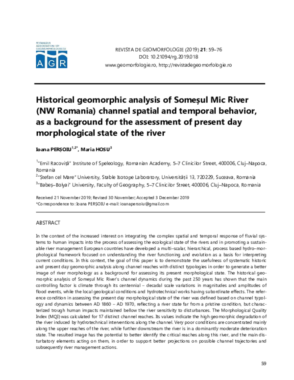 (PDF) Historical geomorphic analysis of Someșul Mic River (NW Romania) channel spatial and ...