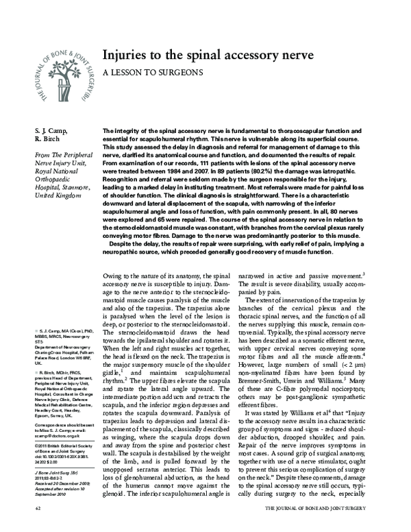 (PDF) Spinal Accessory Nerve Injuries: Diagnosis & Repair