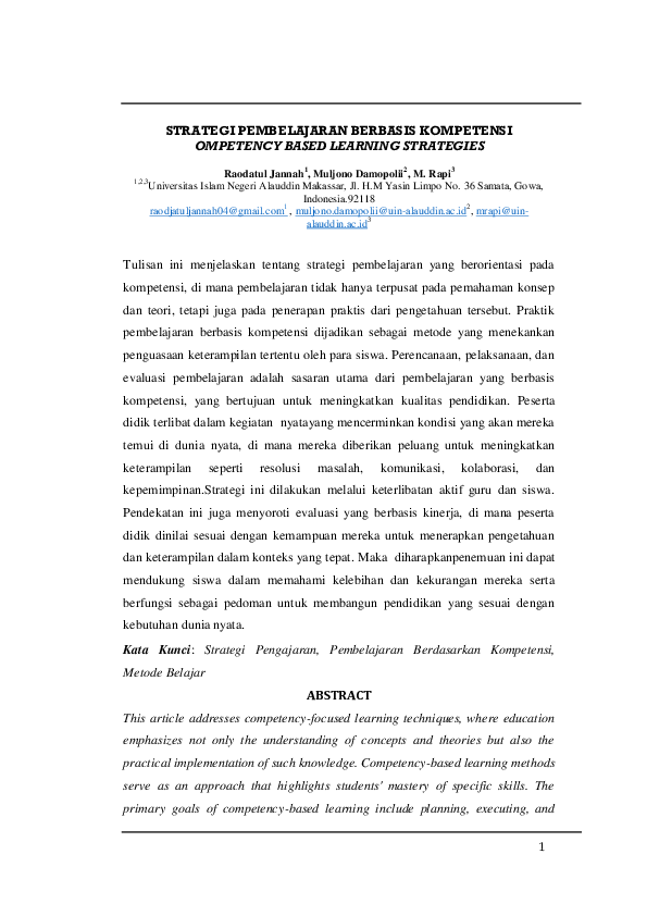 (PDF) STRATEGI PEMBELAJARAN BERBASIS KOMPETENSI OMPETENCY BASED LEARNING STRATEGIES