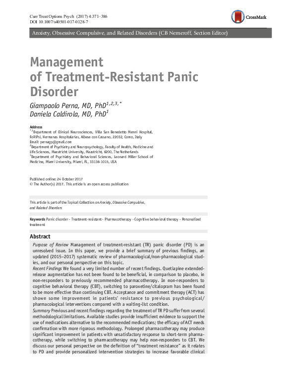 (PDF) Management of Treatment-Resistant Panic Disorder