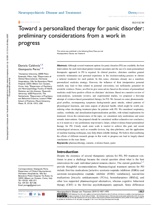 (PDF) Toward a personalized therapy for panic disorder: preliminary ...