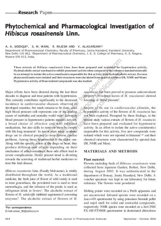 (PDF) Phytochemical and pharmacological investigation ofHibiscus rosasinensislinn
