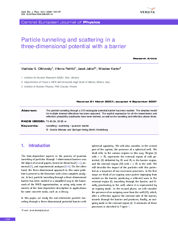 (PDF) Particle tunneling and scattering in a three-dimensional ...
