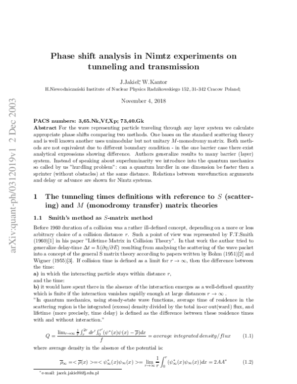 (PDF) Phase shift analysis in Nimtz experiments on tunneling and ...
