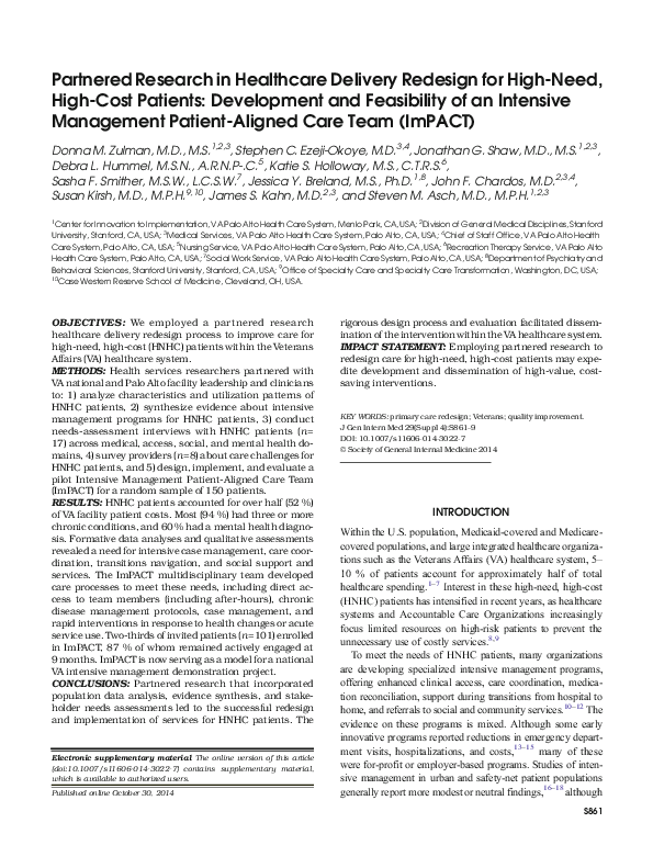 (PDF) Partnered Research in Healthcare Delivery Redesign for High-Need ...