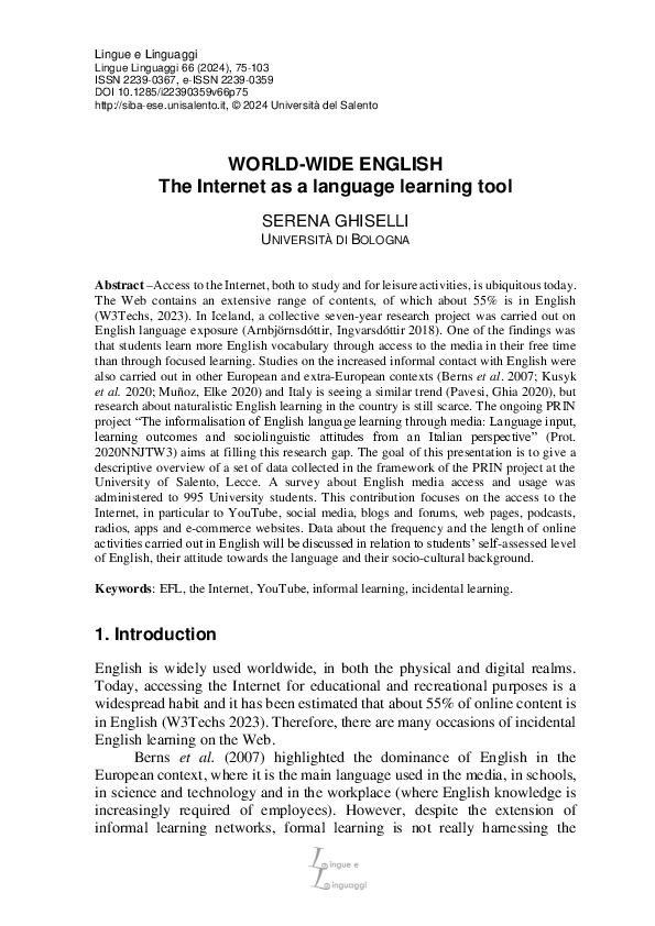 (PDF) World-Wide English: The Internet as a language learning tool
