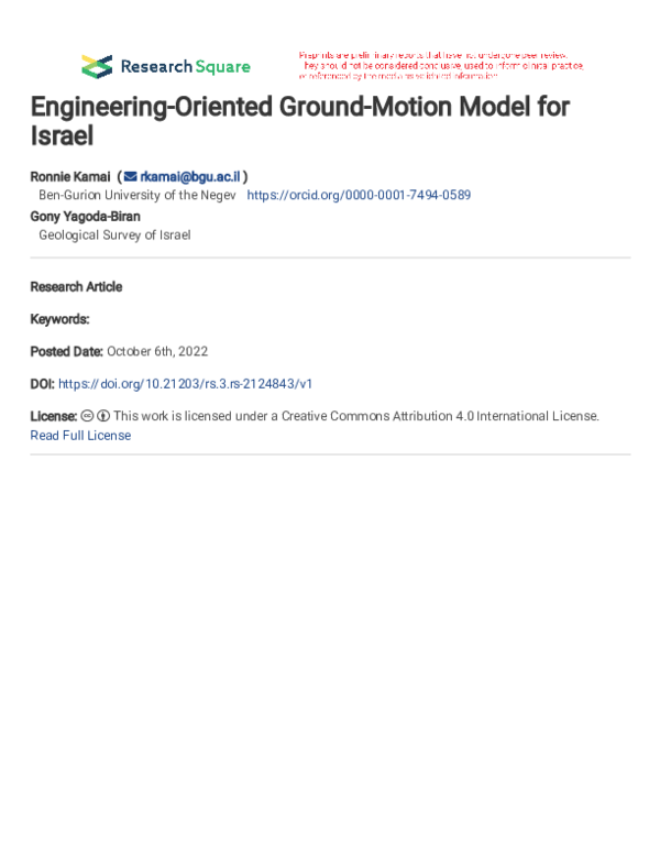 (PDF) Engineering-oriented ground-motion model for Israel