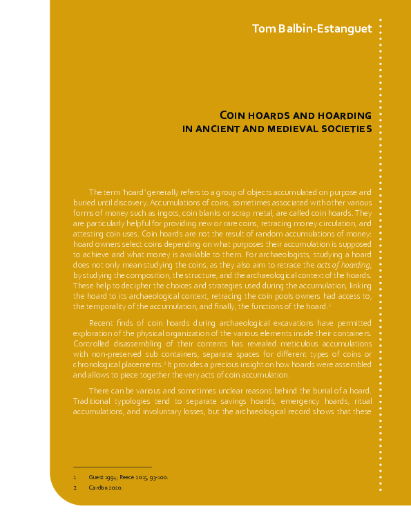 (PDF) Coin hoards and hoarding in ancient and medieval societies