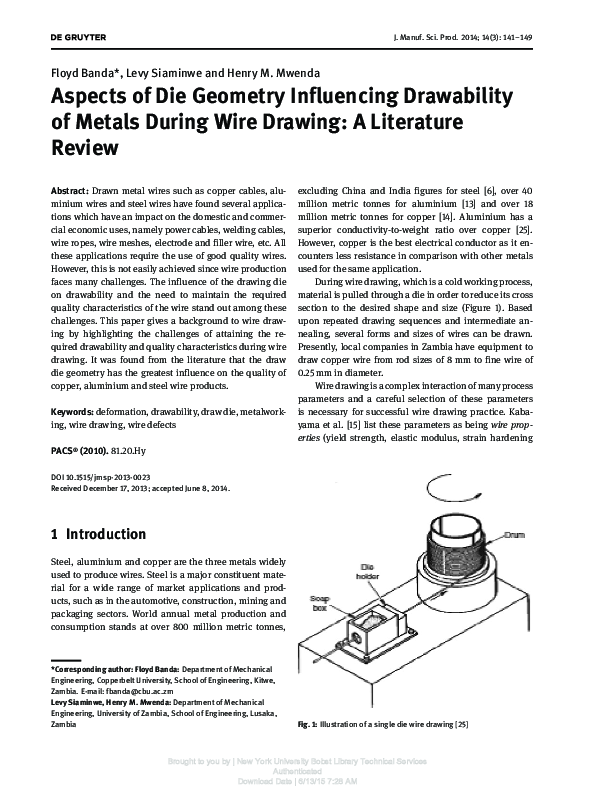 (PDF) Aspects of Die Geometry Influencing Drawability of Metals During ...