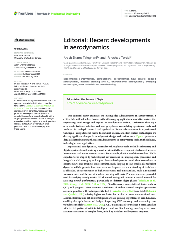 (PDF) Recent developments in aerodynamics