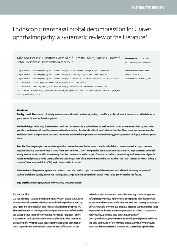 (PDF) Endoscopic transnasal orbital decompression for Graves ...