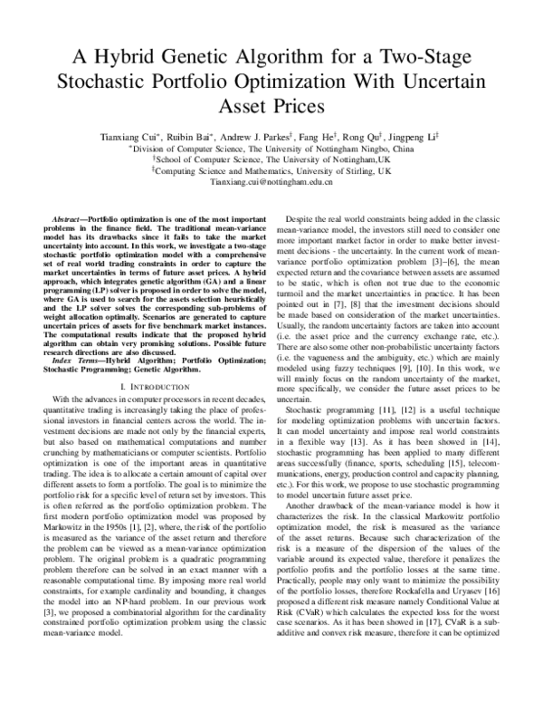 (PDF) A hybrid genetic algorithm for a two-stage stochastic portfolio optimization with ...