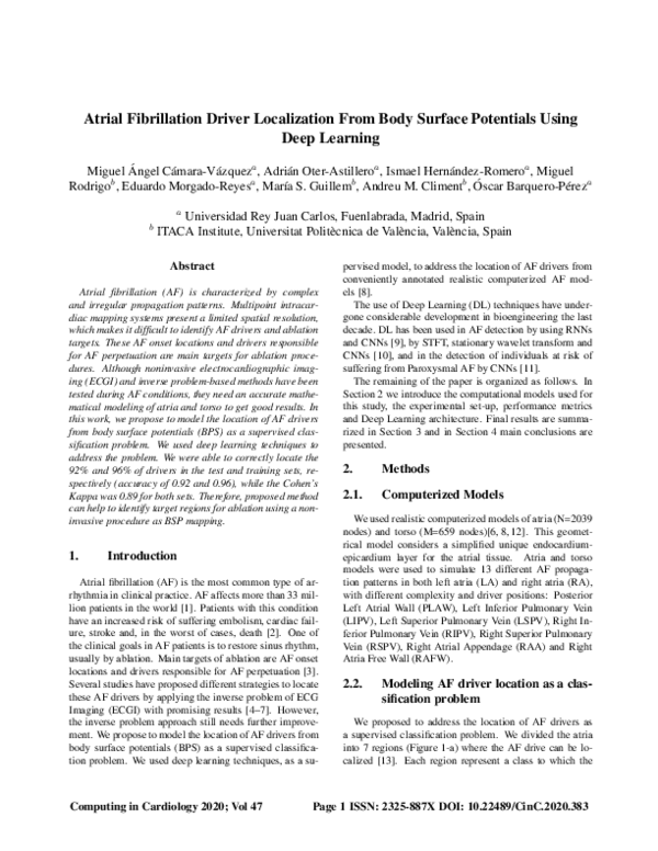 (PDF) Atrial Fibrillation Driver Localization From Body Surface Potentials Using Deep Learning