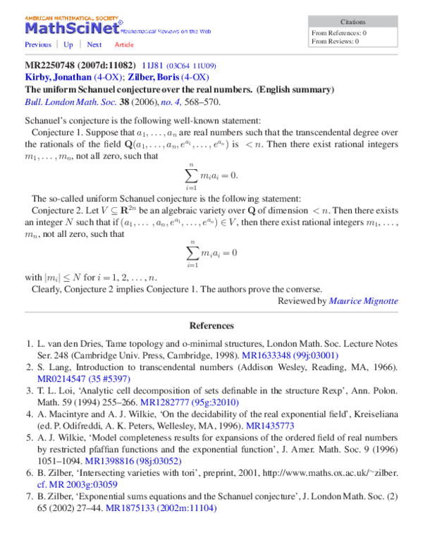(PDF) The Uniform Schanuel Conjecture Over the Real Numbers