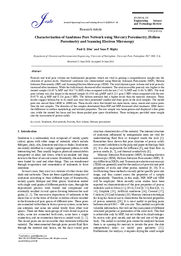 (PDF) Characterization οf Sandstone Pore Network using Mercury ...
