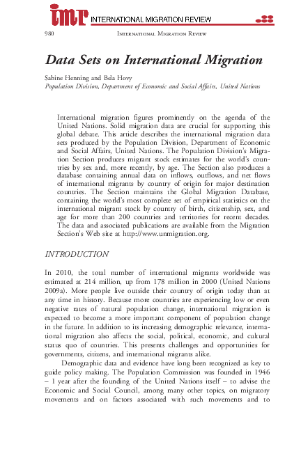 (PDF) Data Sets on International Migration