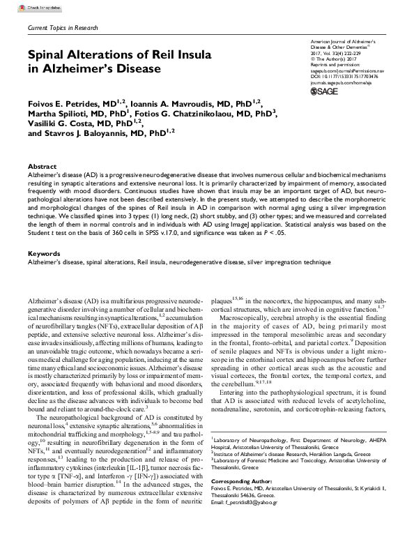 (PDF) Spinal Alterations of Reil Insula in Alzheimer's Disease