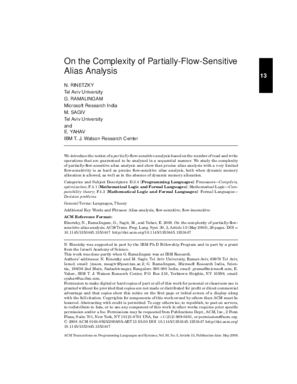 (PDF) On the complexity of partially-flow-sensitive alias analysis