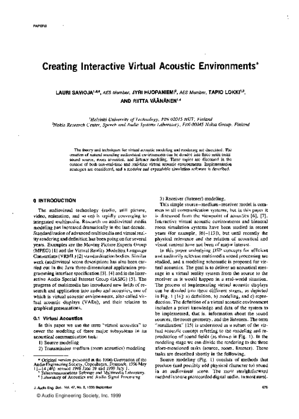 (PDF) Creating Interactive Virtual Acoustic Environments