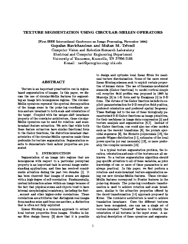 (PDF) Texture segmentation using circular-Mellin operators