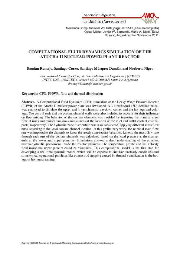 (PDF) Computational Fluid Dynamics Simulation of the Atucha II Nuclear Power Plant Reactor