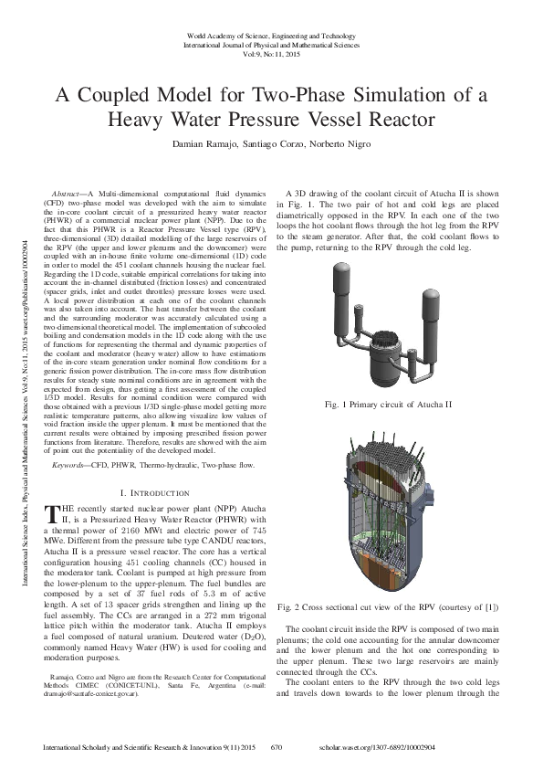 (PDF) A Coupled Model for Two-Phase Simulation of a Heavy Water Pressure Vessel Reactor
